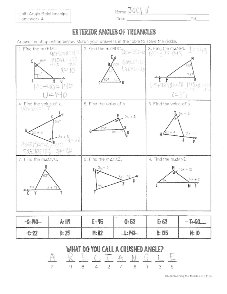 Triangle Interior Angle Worksheet Answers — db-excel.com