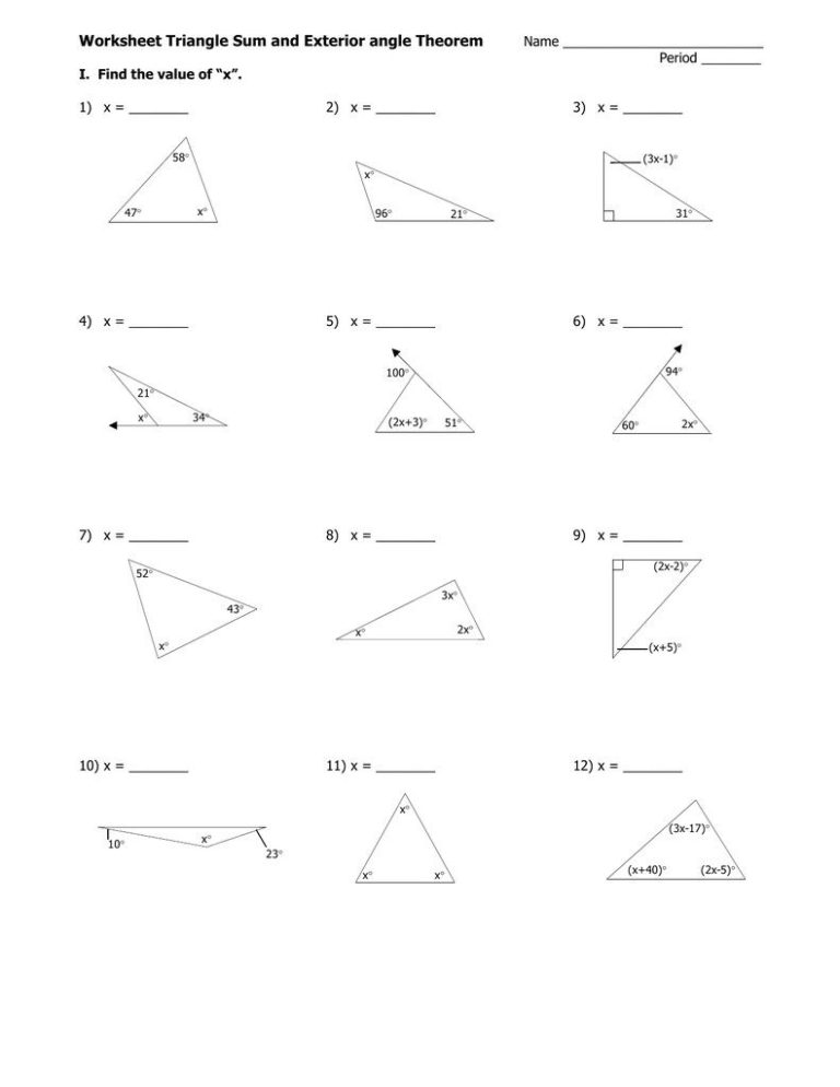 Triangle Sum And Exterior Angle Theorem Worksheet Db excel Triangle Sum And Exterior Angle Theorem Worksheet Db excel