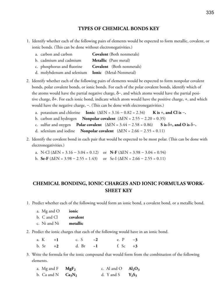 Types Of Chemical Bonds Worksheet Answers — db-excel.com
