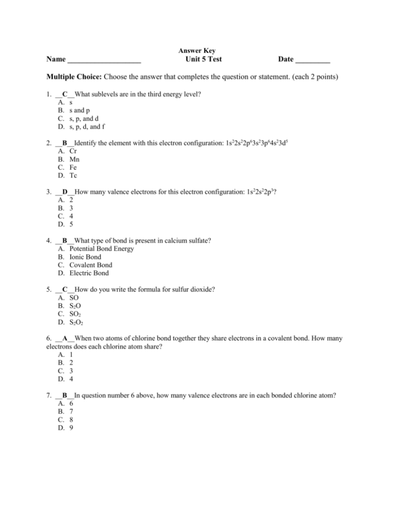Types Of Bonds Worksheet Answer Key — db-excel.com