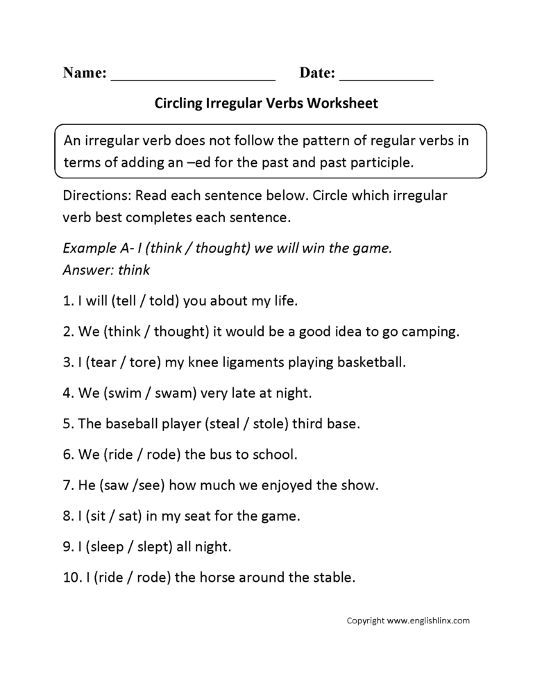 Verbs Worksheets Irregular Verbs Worksheets — db-excel.com
