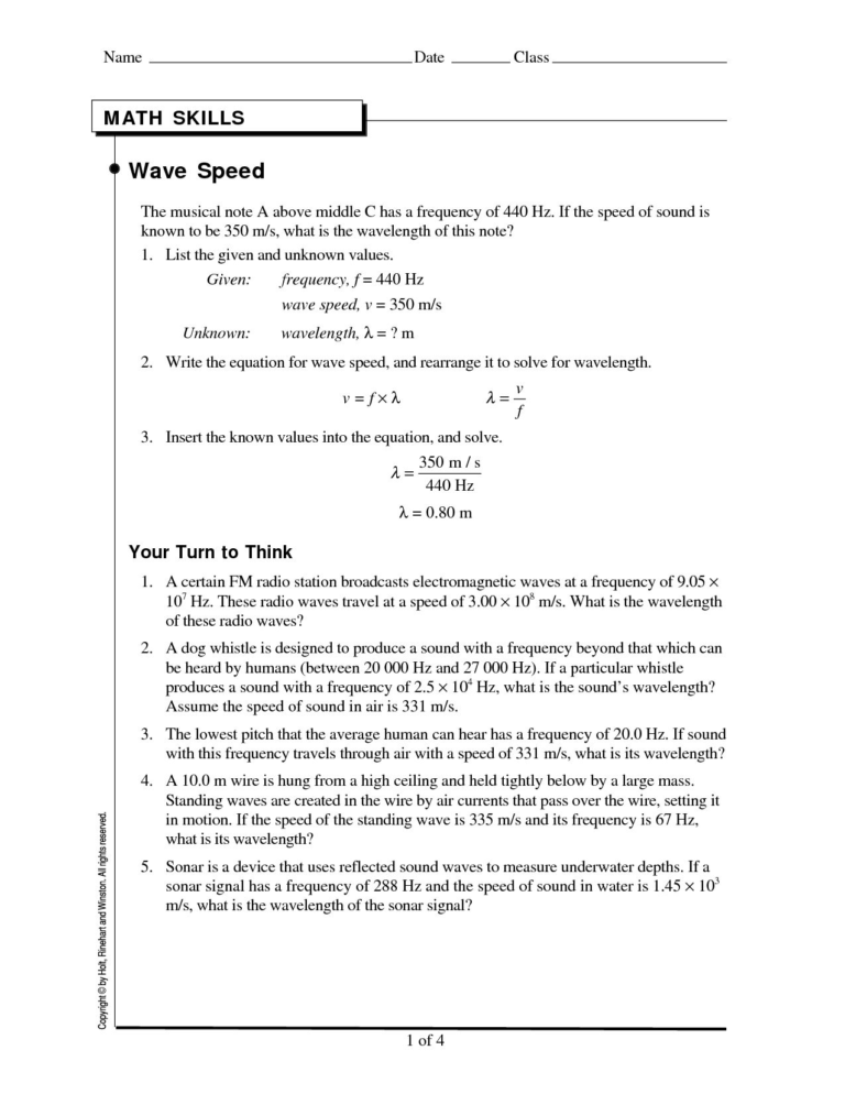Wave Equation Worksheet Answer Key — db-excel.com