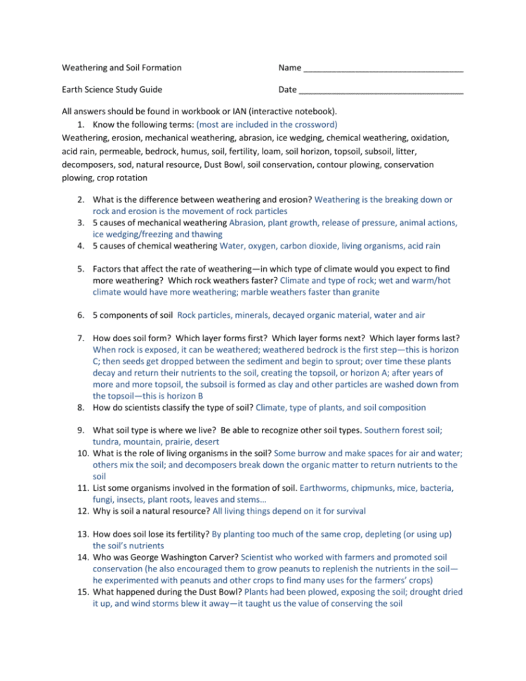 Soil Formation Worksheet Answers — db-excel.com