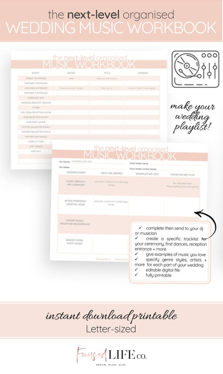 Wedding Music Worksheet Printable Dj Workbook Printable Wedding ...