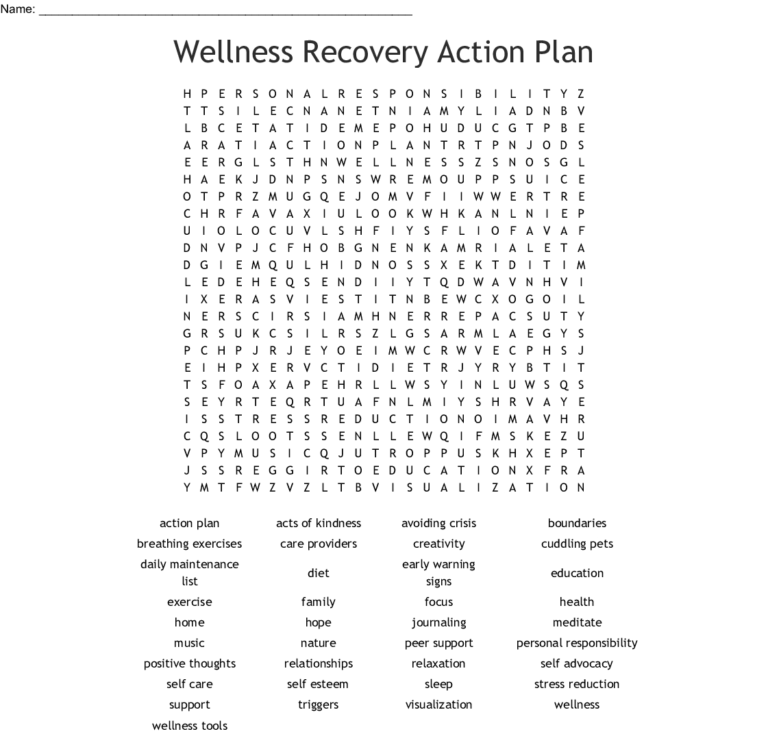 Wellness Recovery Action Plan Word Search Word — db-excel.com