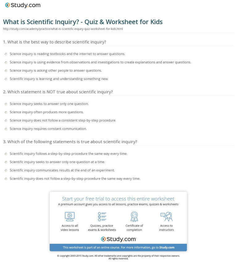What Is Scientific Inquiry Quiz Worksheet For Kids Study — db-excel.com