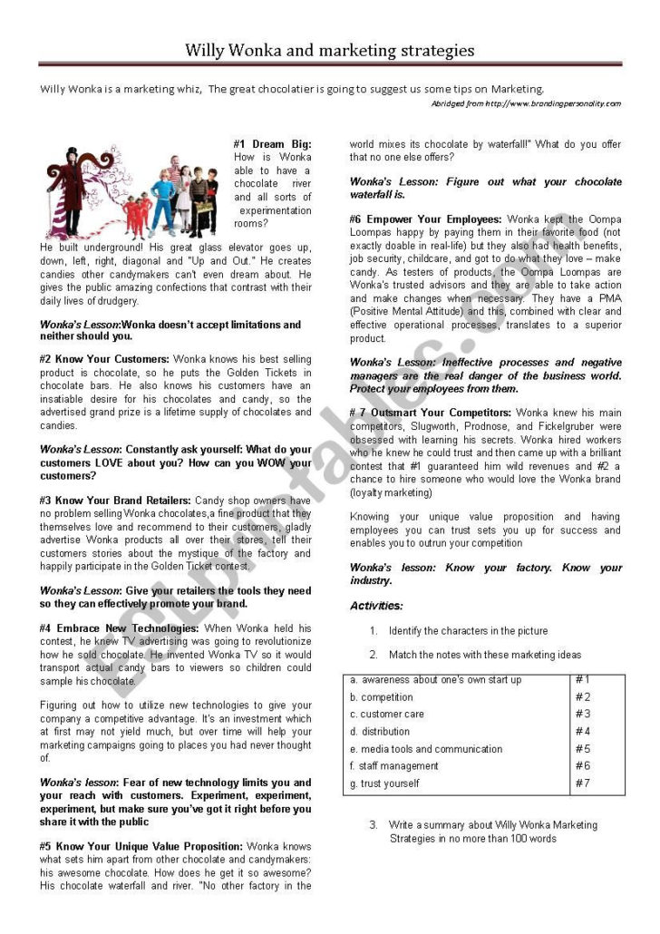 Willy Wonka Is A Marketing Whiz Esl Worksheetmaddalena — db-excel.com