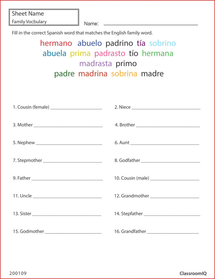 Wonderful Family Spanish Words Printables Printable Word — db-excel.com