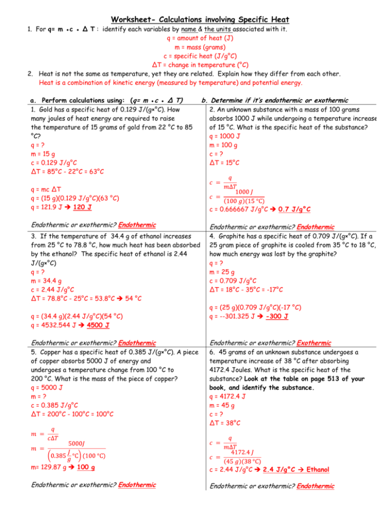 Worksheet Calculations Involving Specific Heat — db-excel.com