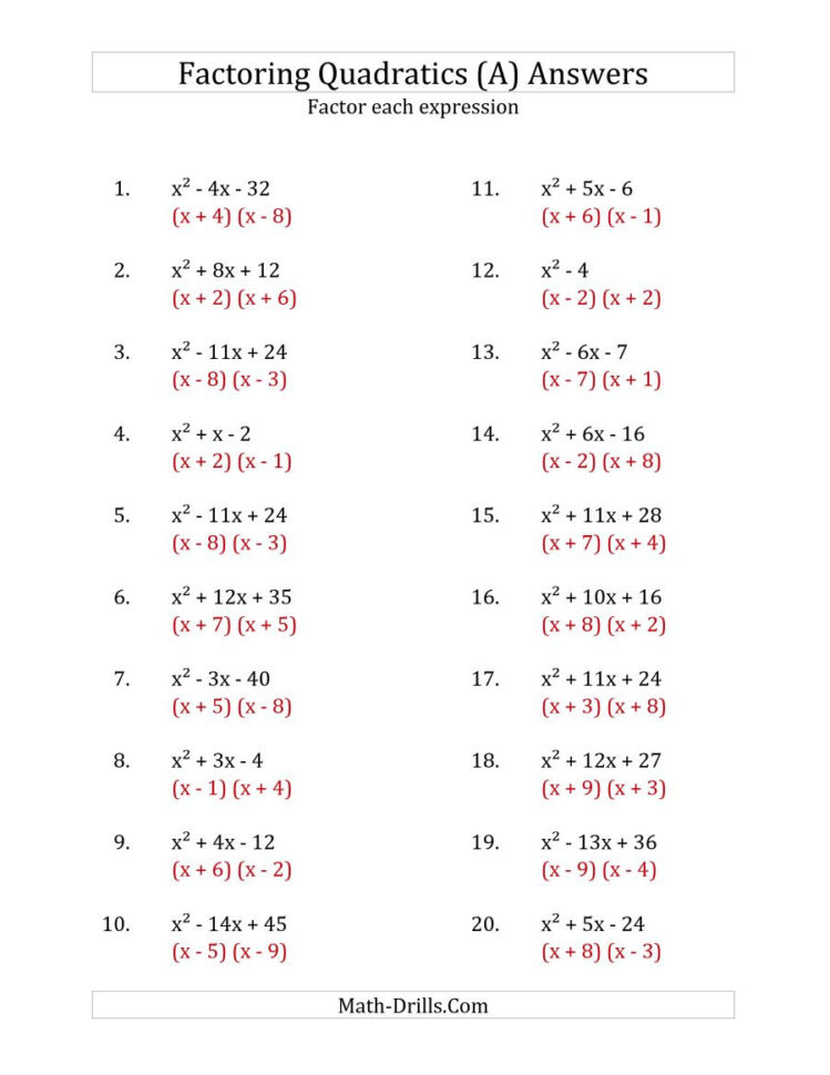 Worksheet Factoring Trinomials Answers Yooob Db excel
