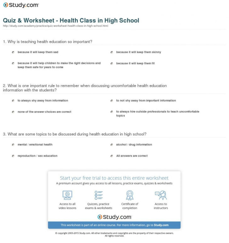 Health Worksheets For Highschool Students — db-excel.com