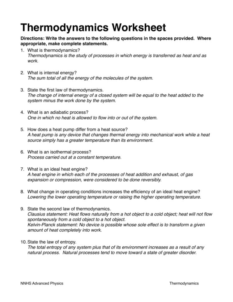 Section 16 2 Heat And Thermodynamics Worksheet Answer Key — db-excel.com