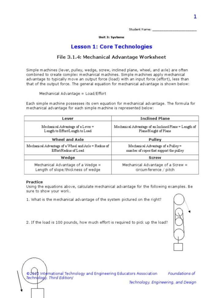 Worksheet Mechanical Advantage Worksheet Mechanical — db-excel.com