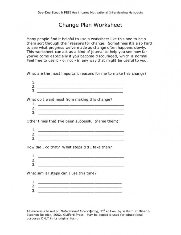 Motivational Interviewing Worksheets — db-excel.com