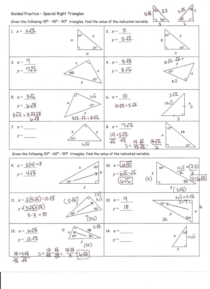 Special Right Triangles Worksheet Answer Key With Work — db-excel.com