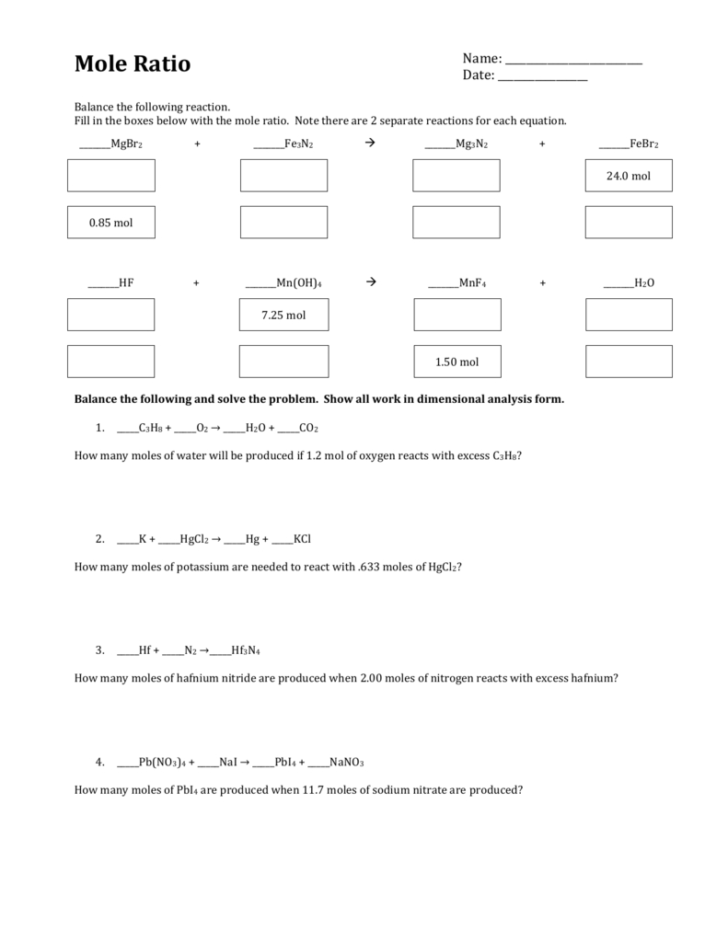 Worksheet The Mole Ratio — db-excel.com