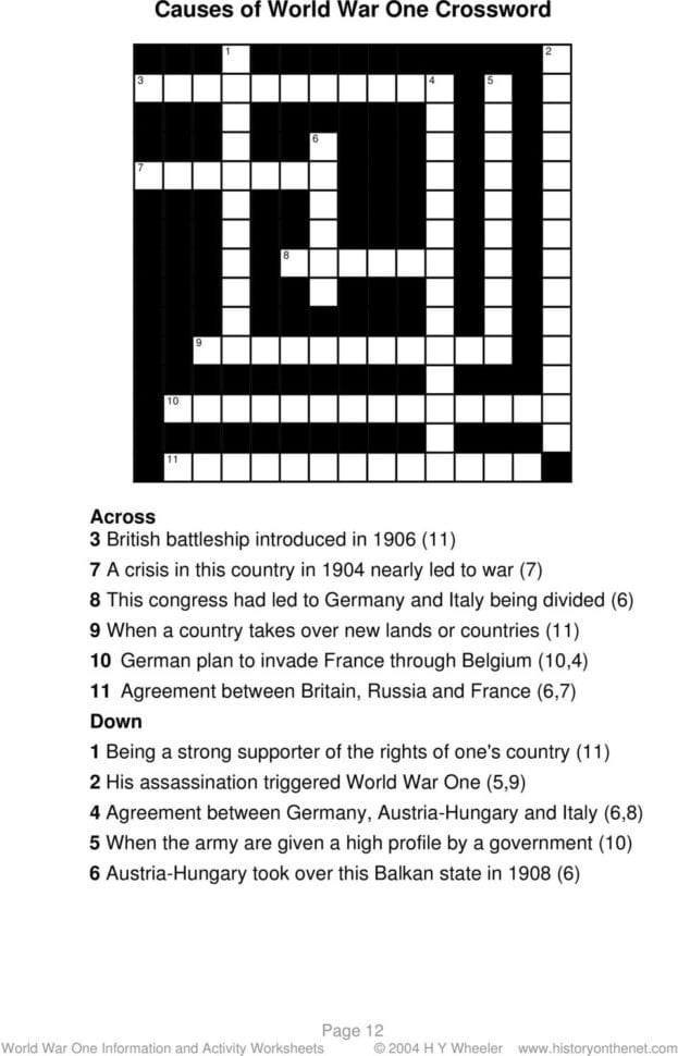 Causes Of World War 1 Worksheet — db-excel.com